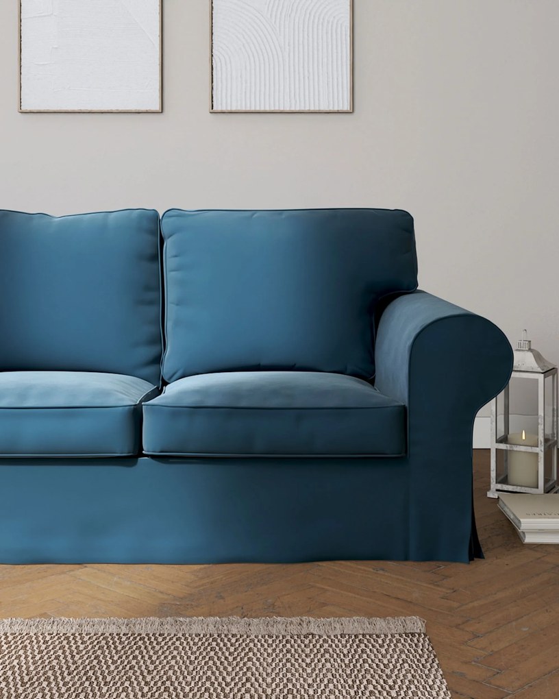 Potah na pohovku IKEA Ektorp 3-místná, rozkládací STARÝ MODEL PIXBO barva modrá látka lesklé, sametová