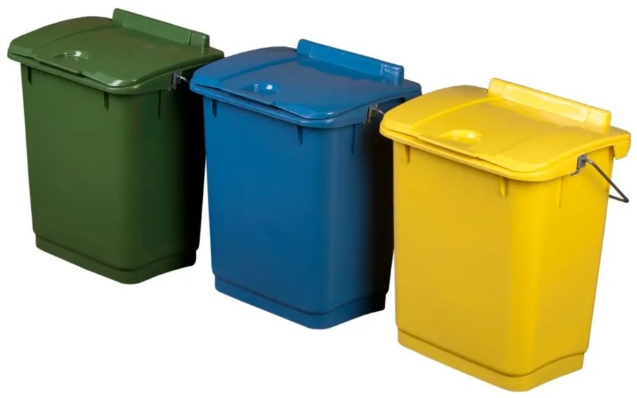 Odpadkový koš na tříděný odpad MODULOBAC 10-35 l, šedá nádoba, zelené víko,35 l
