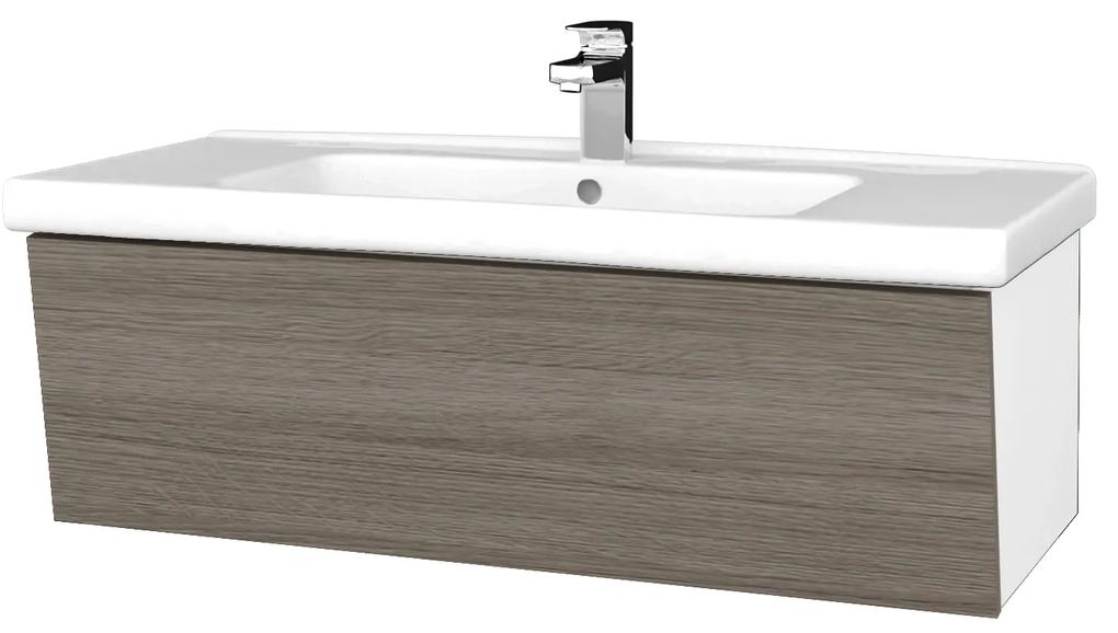 Dřevojas Koupelnová skříň INVENCE SZZ 100 (umyvadlo Harmonia) Varianta: L01 Bílá vysoký lesk / D16 Beton tmavý