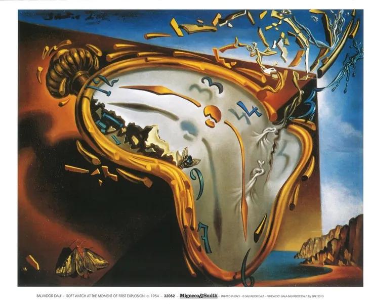 Umělecký tisk Měkké hodiny v okamžiku prvního výbuchu, 1954, Salvador Dalí, (70 x 50 cm)