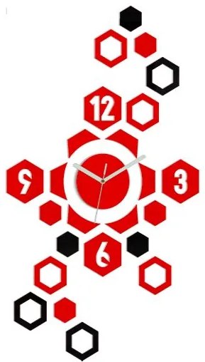 3D nalepovací hodiny Hexagon červené-černé