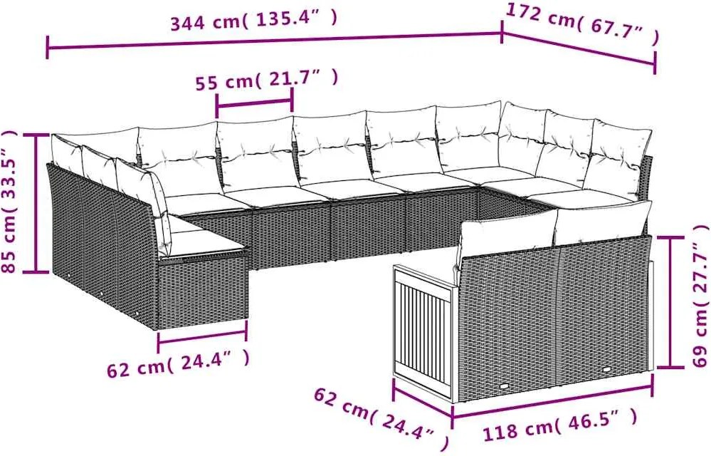 12dílná zahradní sedací souprava s polštáři černá polyratan 3228122