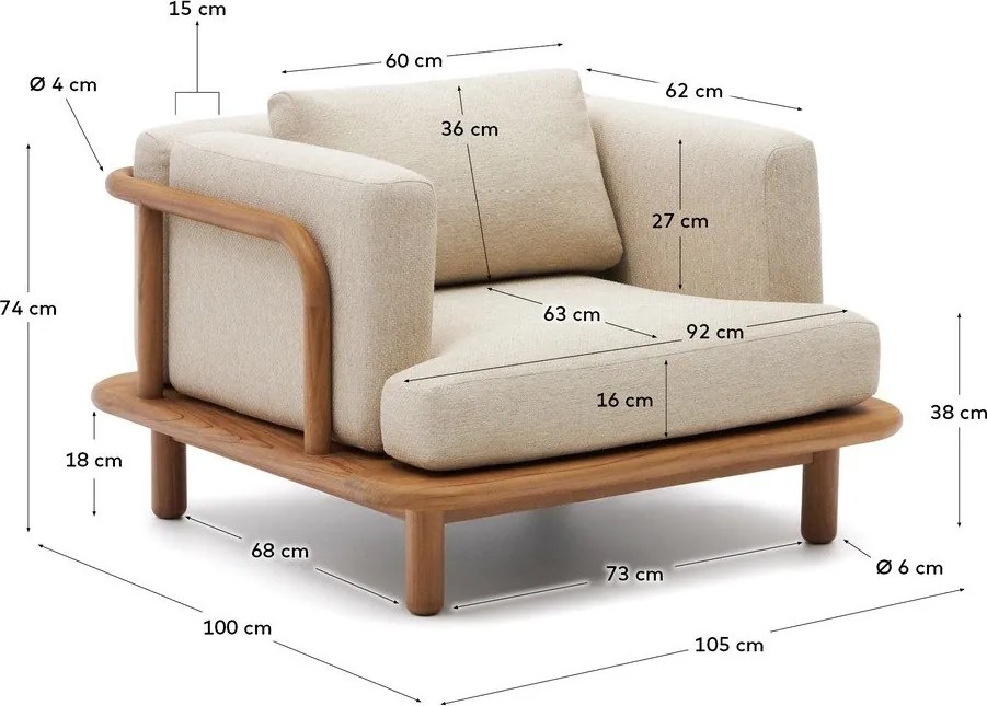 Dřevěné zahradní křeslo v béžové a přírodní barvě Turqueta – Kave Home
