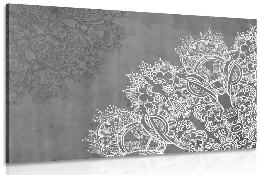 Obraz prvky květinové Mandaly v černobílém provedení Varianta: 90x60
