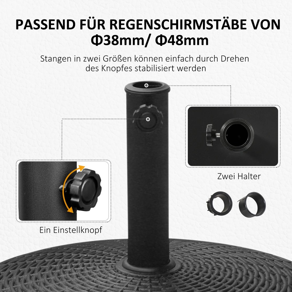 Stojan na slunečník 25 kg Stojan na slunečník s kolečky kulatý ratanový vzhled Stojan na tyče slunečníků s Ø38/48 mm Stojan na zahradu, balkon, černý