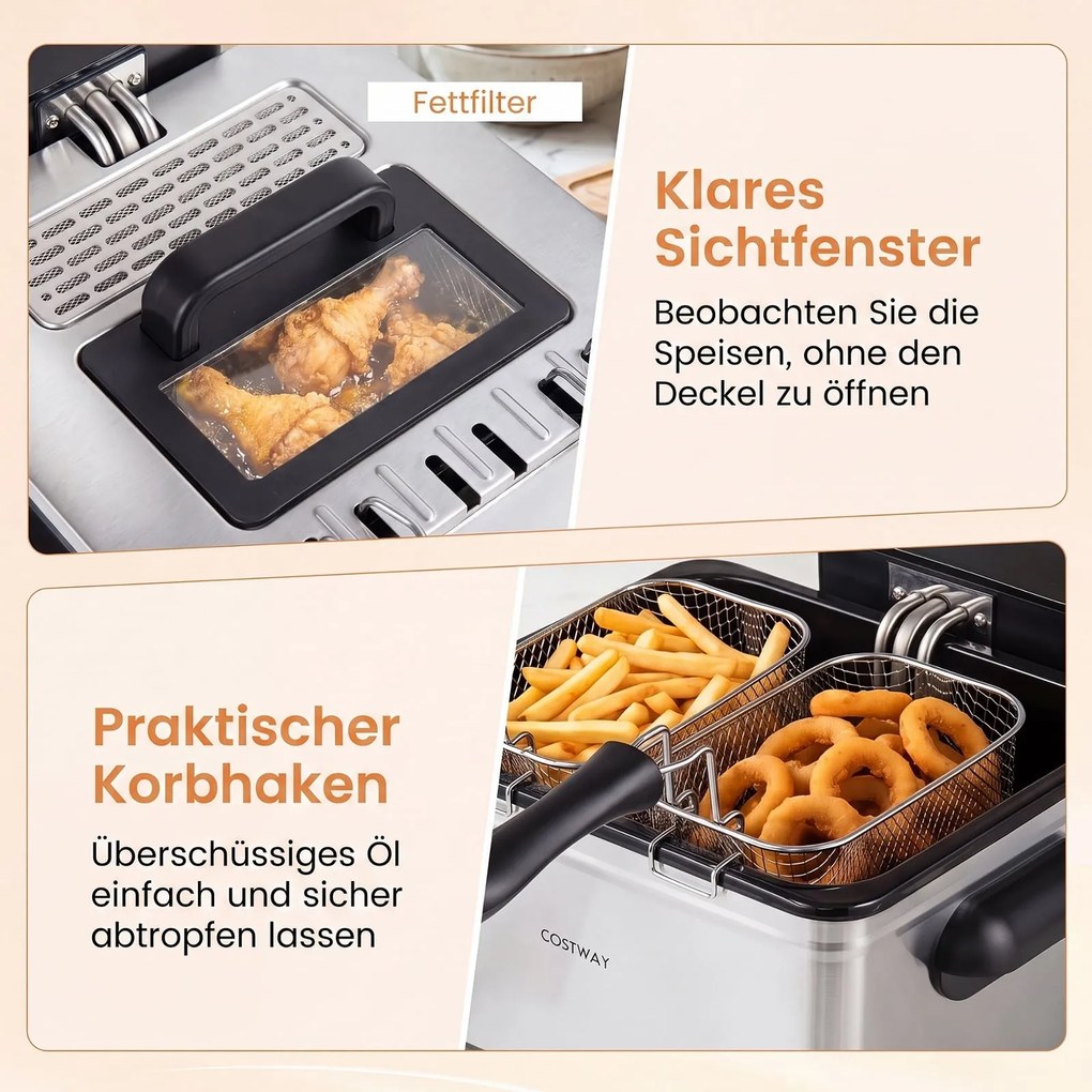 Costway Digitální fritéza s olejem 5 L 1700 W nerezové hrnce na smažení hranolků