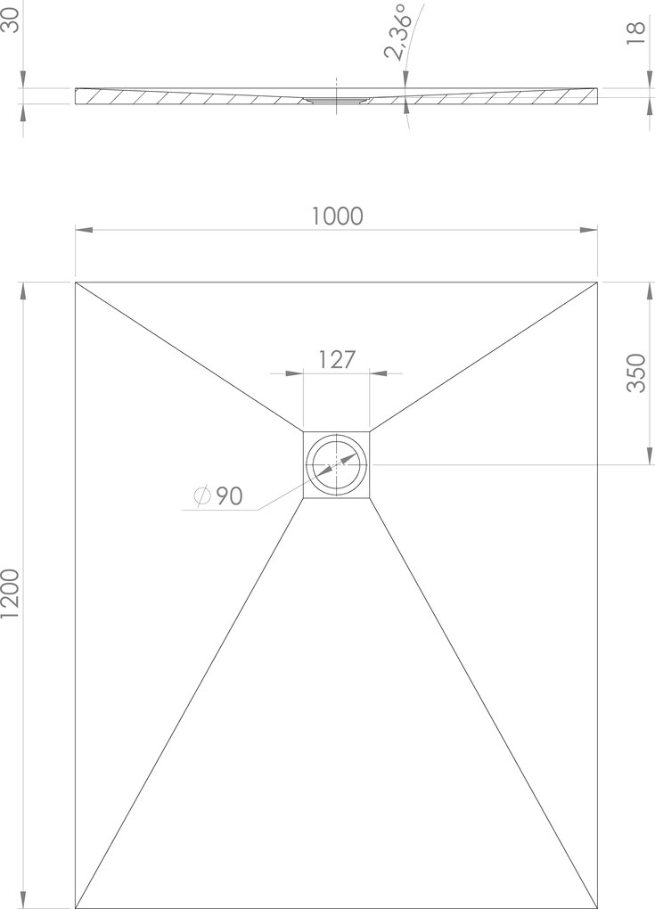 Polysan Polysan, TRENECA sprchová vanička z litého mramoru s možností úpravy rozměru 120x100cm, šedá matná, 84313.31