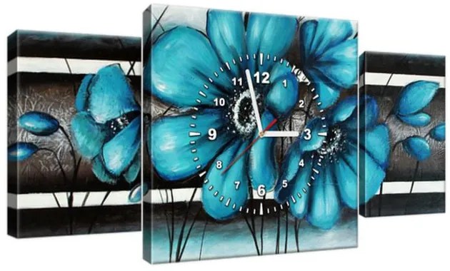 Obraz s hodinami Malované tyrkysové květiny 80x40cm ZP2370A_3AX
