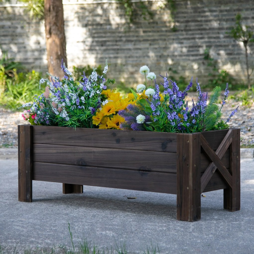Outsunny Zahradní Truhlík z Masivního Dřeva Obdélníkový s Vysokými Nohy a 2 Odtokovými Otvory pro Květiny a Rostliny 100x36,5x36 cm Hnědý