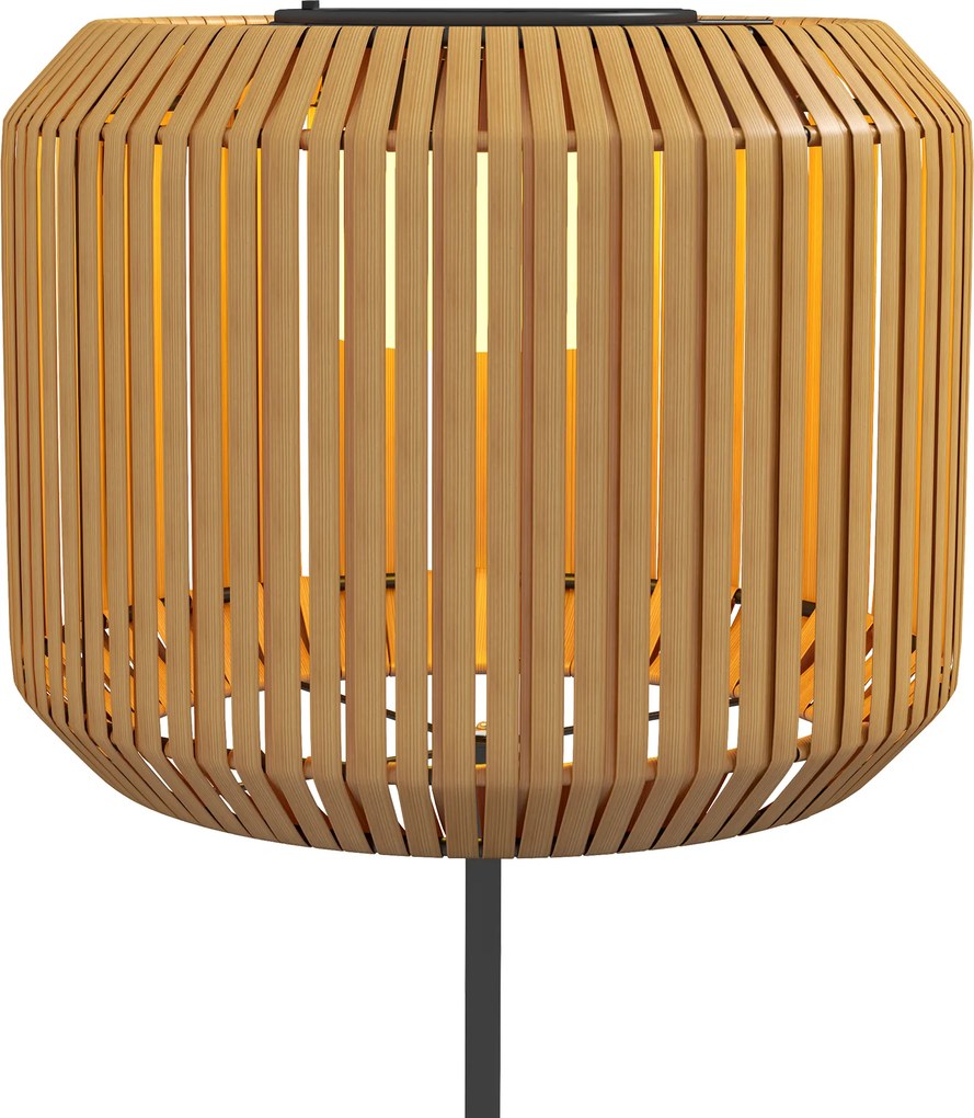 Ratanové venkovní světlo, solární zahradní lampa, automatické zapínání, LED, odolné proti povětrnostním vlivům, kovový rám, Ø34 x 130 cm, černá/žlutá