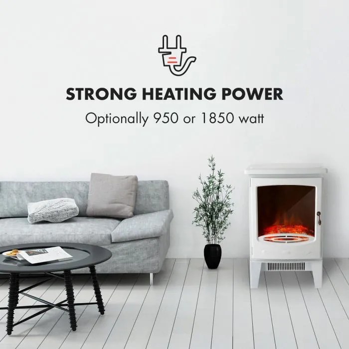 Klarstein Meran, elektrický krb, 950/1850 W, InstaFire, stmívatelný, bílý