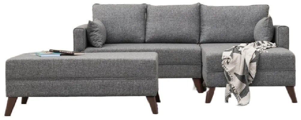 Hanah Home Třímístná pohovka BELLA šedá pravá 205 cm s taburetem 825BLC1504