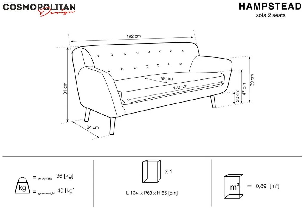 COSMOPOLITAN DESIGN Dvoumístná pohovka Hampstead