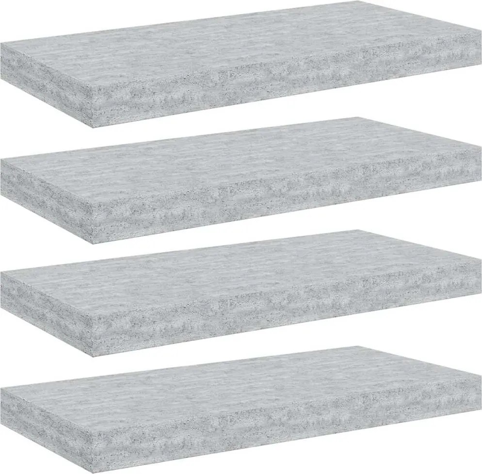 Plovoucí nástěnné police 4 ks betonově šedé 50x23,5x3,8 cm MDF 326596