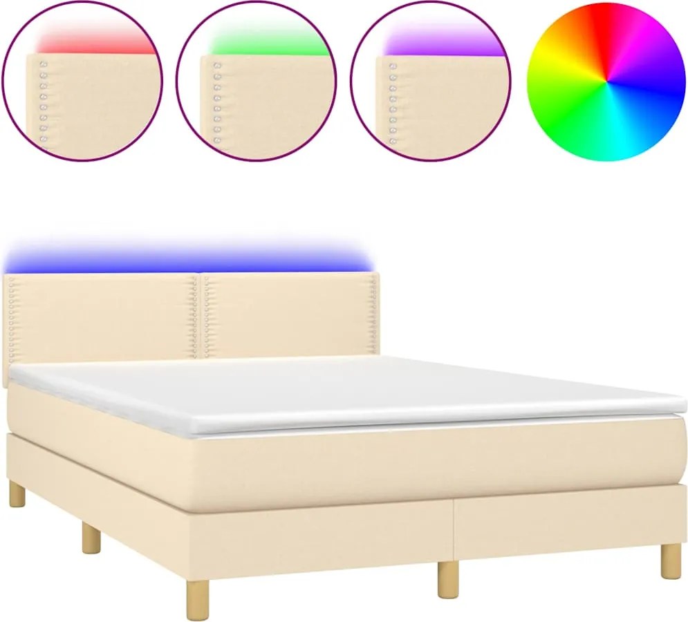 Box spring postel s matrací a LED krémová 140x200 cm textil 3133642