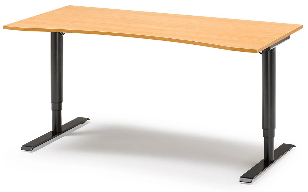 AJ Produkty Výškově nastavitelný stůl Adeptus, vykrojený, 1600x800 mm, buk, černá