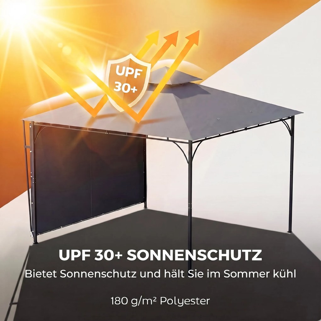 Outsunny 3,2 x 3,2 m kovový zahradní altán — sklápěcí stříška, dvojitá střecha, UPF 30+, tmavě šedý