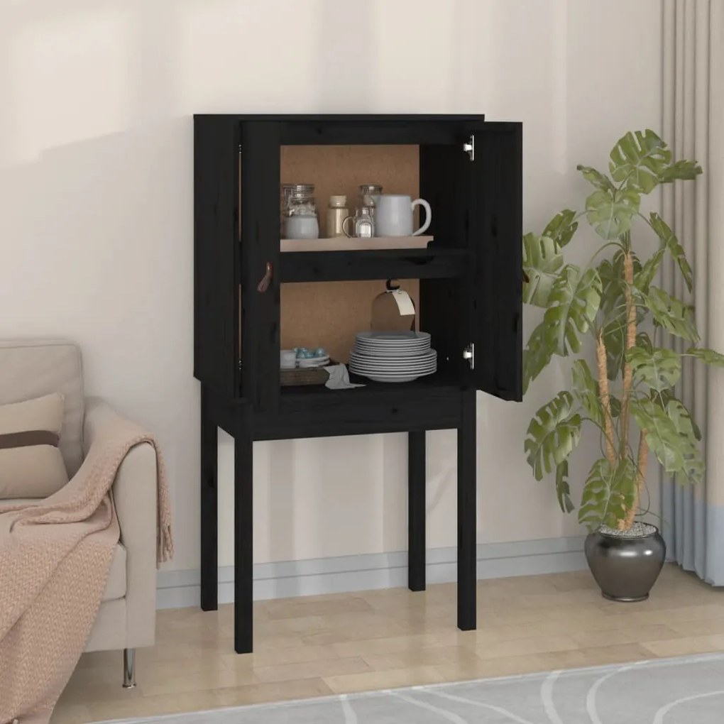 821748 vidaXL Skříň highboard černá 60x40x120 cm masivní borové dřevo