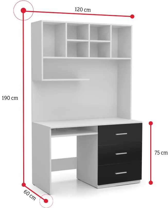 Expedo Dětský psací stůl s regálem DARCY III, bílá/šedá lesk