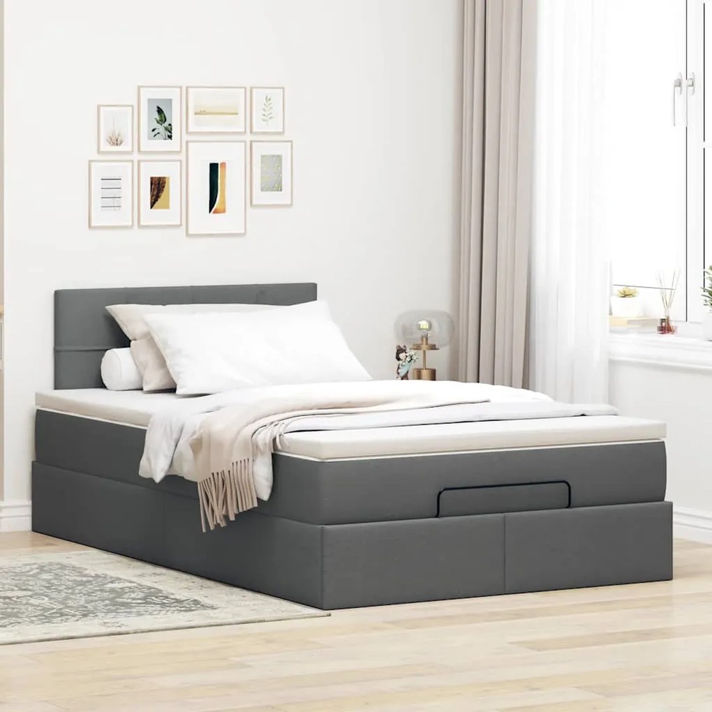 Osmanský postel s matrací tmavě šedá 120x200 cm textil 3311450