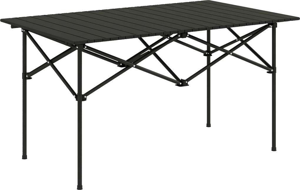 Skládací kempinkový stůl Outsunny z kovu 95x55x50 cm s rolovacím vrškem a taškou, přenosný a lehký piknikový stůl pro kempování, turistiku a pláž, čer