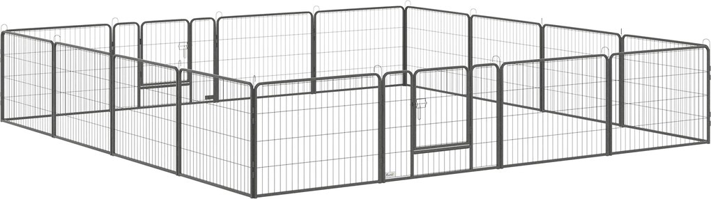 PawHut Hračka pro štěňata 16 segmentů 60cm vysoký ohrádka pro domácí mazlíčky, plot na hraní, venkovní mříž pro štěňata, přizpůsobitelná s 2 dveřmi z
