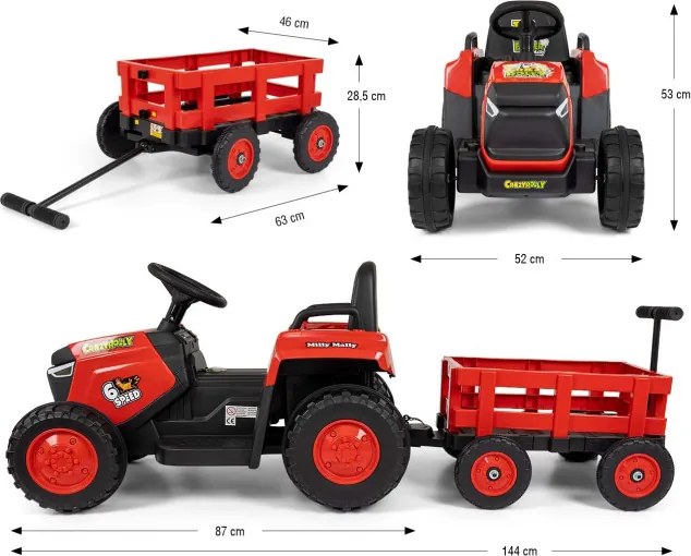 Elektrický traktor s přívěsem Rolly červený
