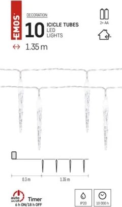LED vánoční girlanda EMOS DCGC01 ZY2164 10x rampouch 1,35m 2xAA studená bílá