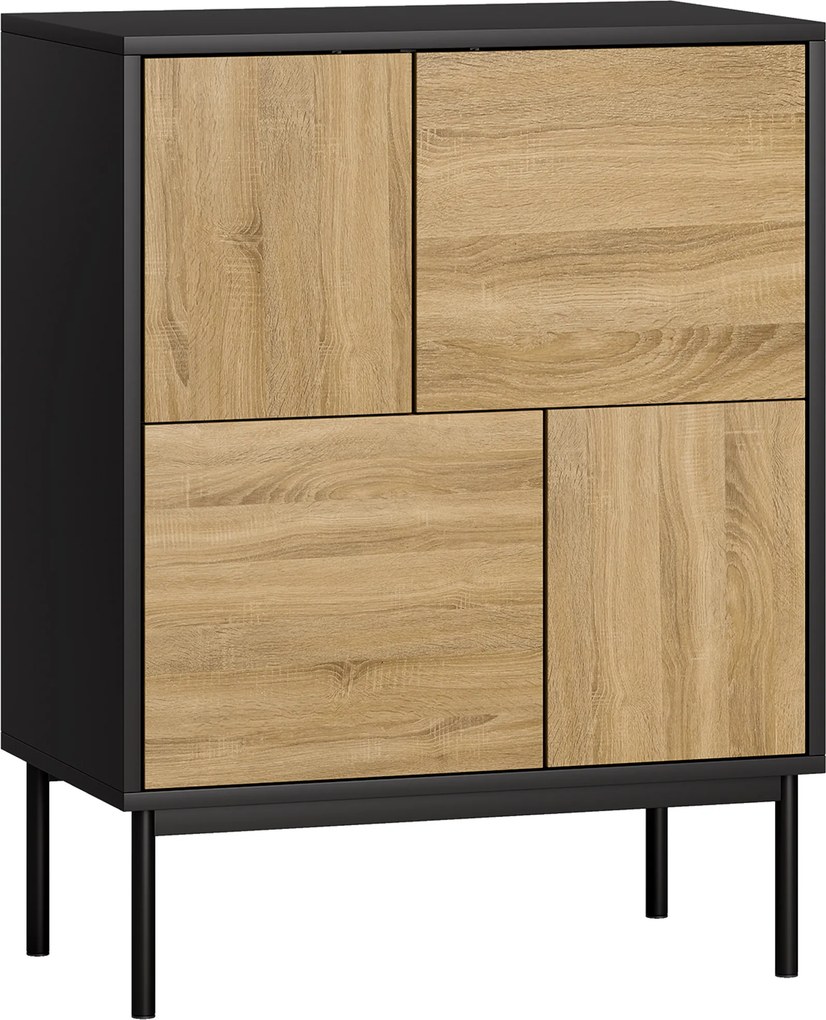 HOMCOM bufet obývací pokoj, úložná skříňka, kuchyňská skříňka, dveře s klikou a 4 přihrádky, moderní styl, 60 x 35 x 78 cm, černá