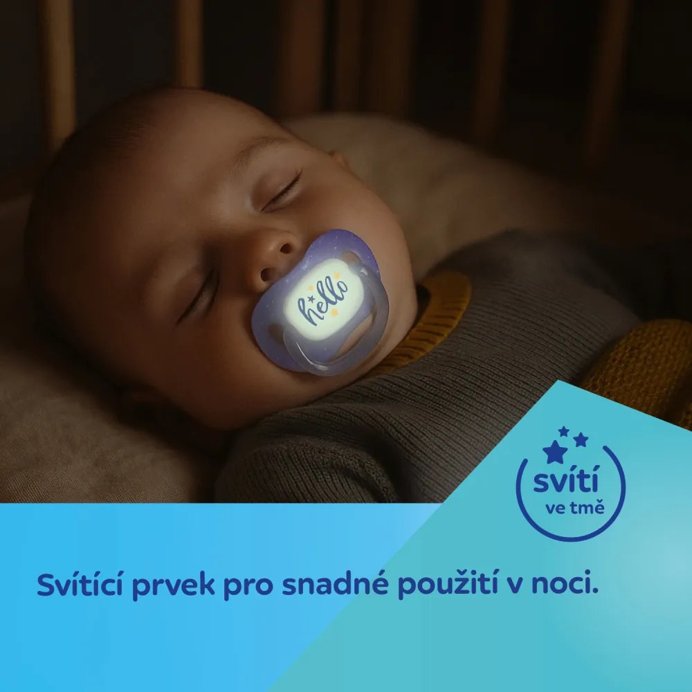 Canpol babies Dudlík svítící silikonový symetrický NIGHTGLOW 6-18m 2ks kluk