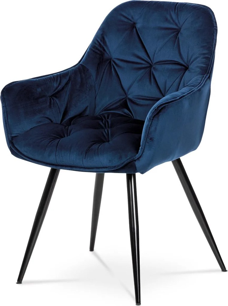 Autronic Jídelní židle, potah modrá sametová látka, kovová 4nohá podnož, černý lak DCH-421 BLUE4