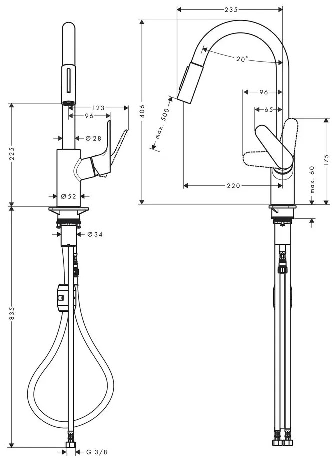 Hansgrohe Focus M41, dřezová baterie s vytahovací sprškou, černá matná, 31815670