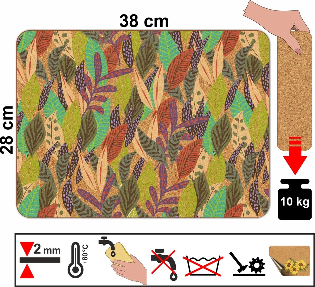 PokojovaDekorace.cz, Korkové prostírání s potiskem - 550, listy, 28x38cm, 1 ks