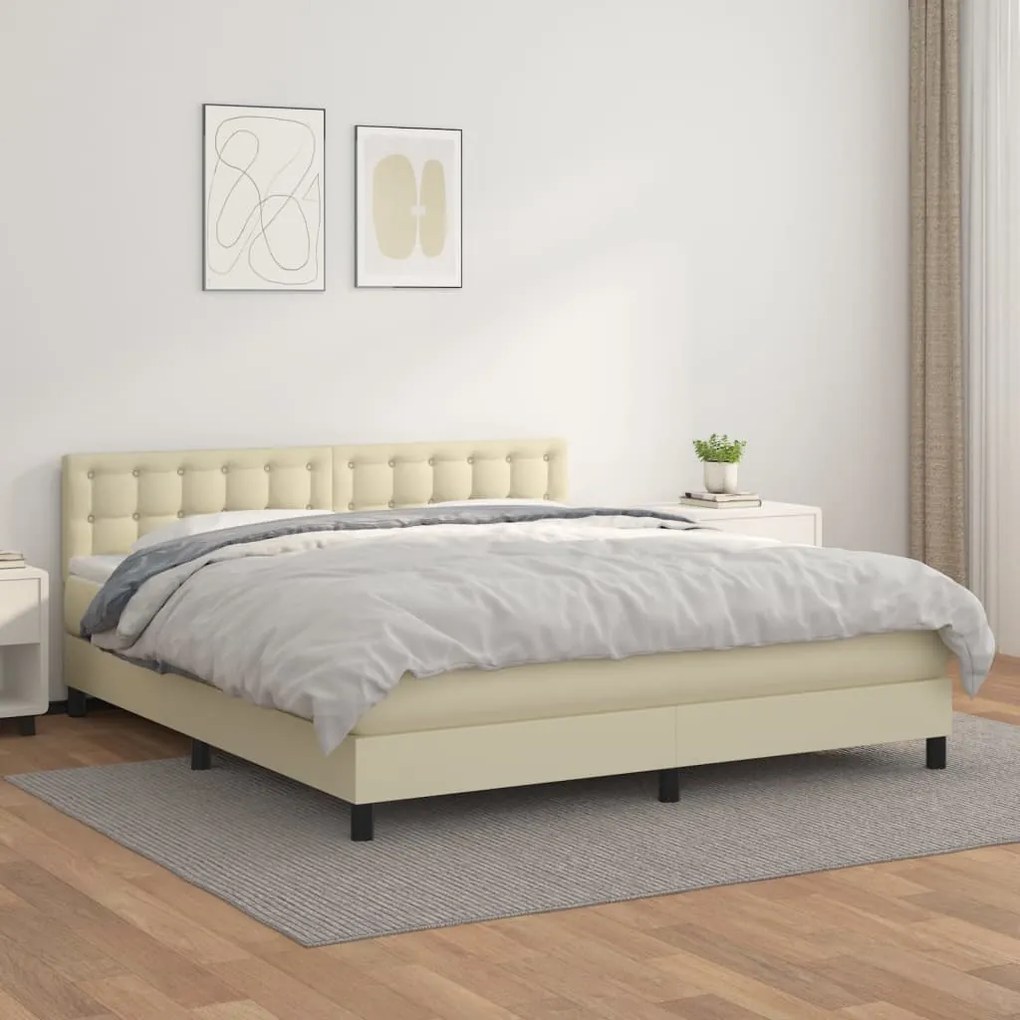 Box spring postel s matrací krémová 160x200 cm umělá kůže 3141133
