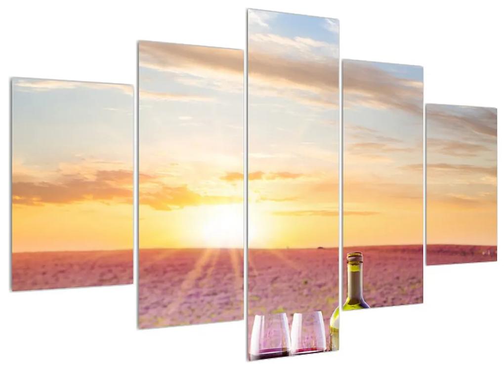 Obraz levandulového pole a vína (150x105 cm)