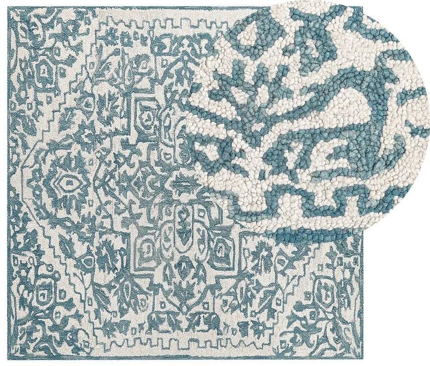 Vlněný koberec 200 x 200 cm bílý/modrý AHMETLI Beliani