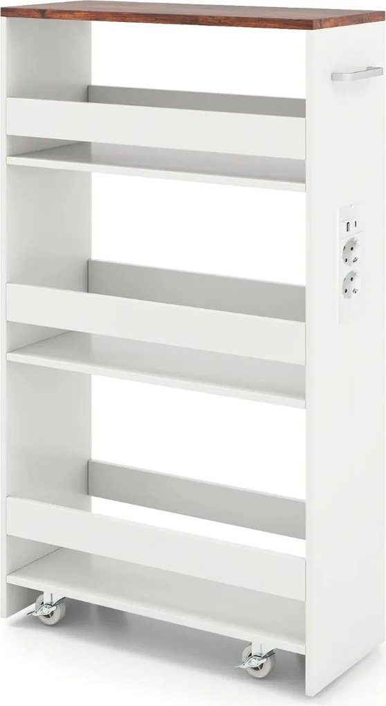 Costway 20 cm tenký úložný vozík s nabíjecí stanicí 4patrový