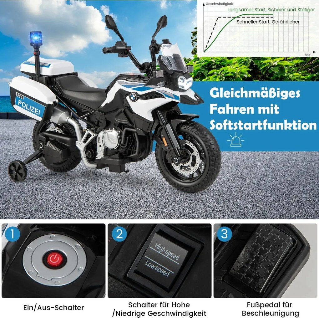 Costway Policejní motocykl pro děti motocykl na baterie se 2 tréninkovými koly