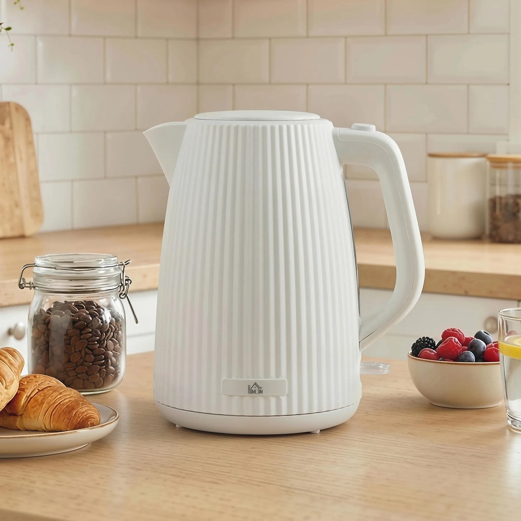HOMCOM Elektrická konvice 1,7L, rychlovarná funkce, 2200W, s vyjímatelným filtrem proti vodnímu kameni, automatické vypnutí, Krémově bílá