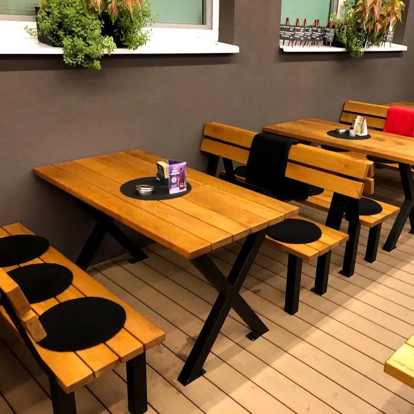 KULHÁNEK Zahradní stůl s kovovými nohami „X“ Odstín nátěru: olej - palisandr, Velikost desky: individuální, Odstín podnože: černá - RAL 9005