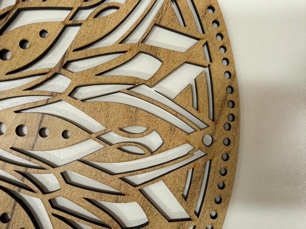dřevo života Dřevěná Mandala Vědomí - II. jakost Zvolte barvu dekoru: Horský dub, Zvolte rozměr Ø (cm): 60