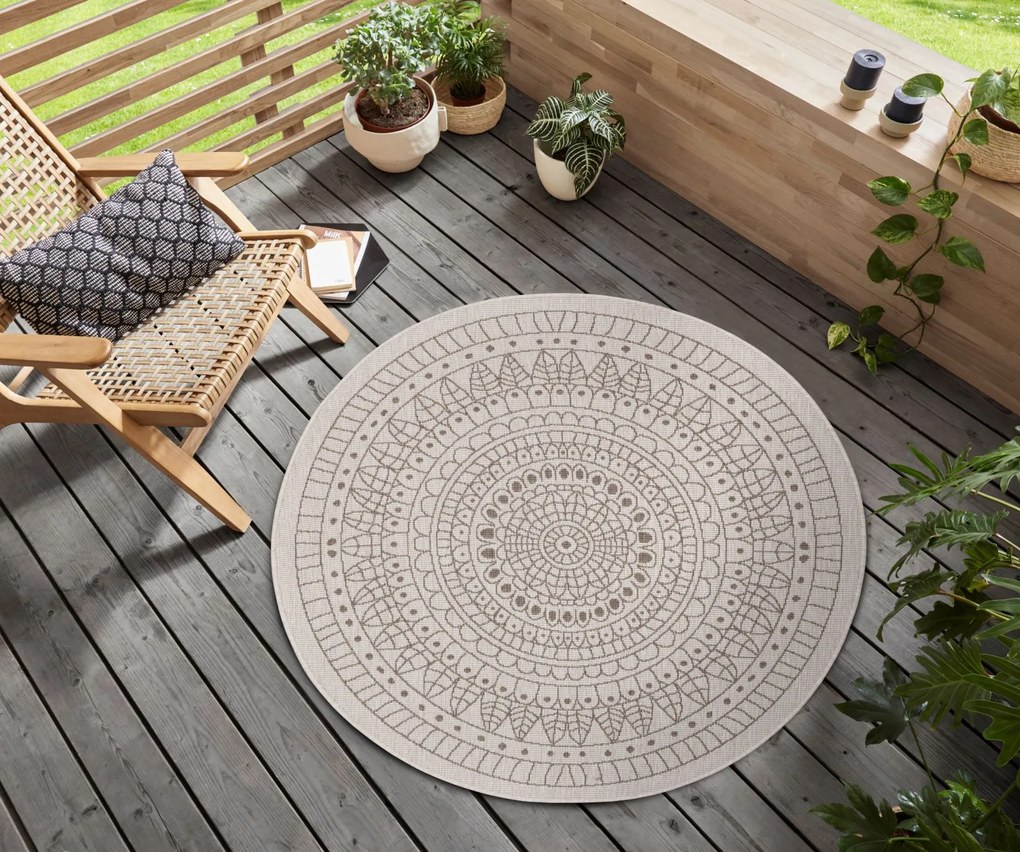 Hanse Home, Kusový koberec Twin-Wendeteppiche 105475 Linen kruh – na ven i na doma, 240x240 (průměr) kruh, hnědá, chodba / předsíň