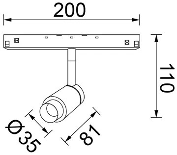 Mantra Magneto 48V Zoom, černý spot LED 7W 3000K 10-38°, TRIAC, průměr 3,5cm