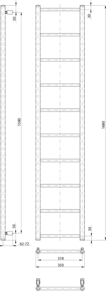 Sapho Dina otopné těleso rovné 350 x 1680 mm černá matná IR378TB