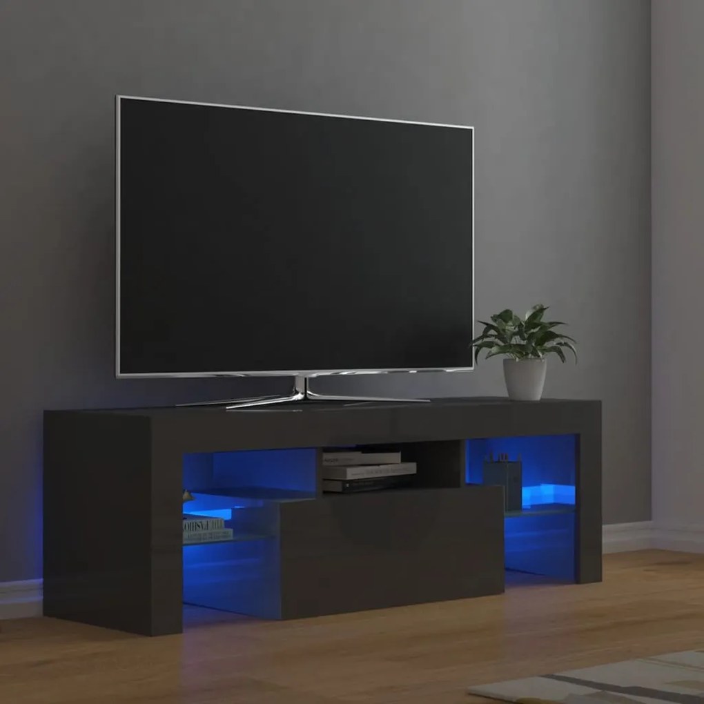 804354 vidaXL TV skříňka s LED osvětlením šedá s vysokým leskem 120x35x40 cm