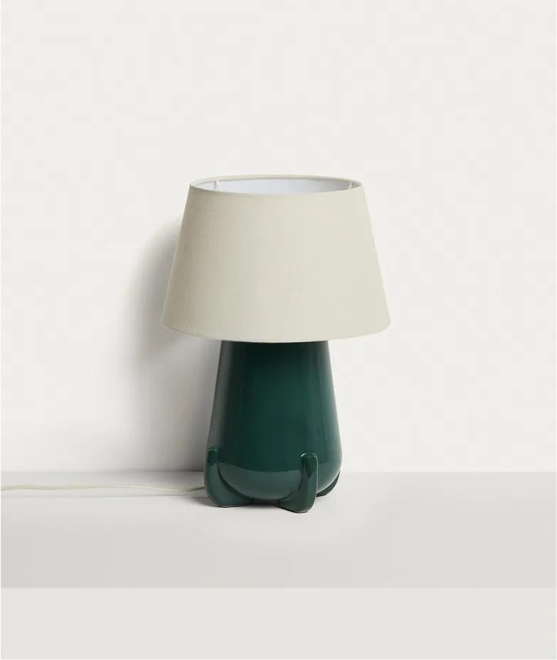 Zelená/slonovinová keramická stolní lampa (výška 45,5 cm) Odra – Kave Home