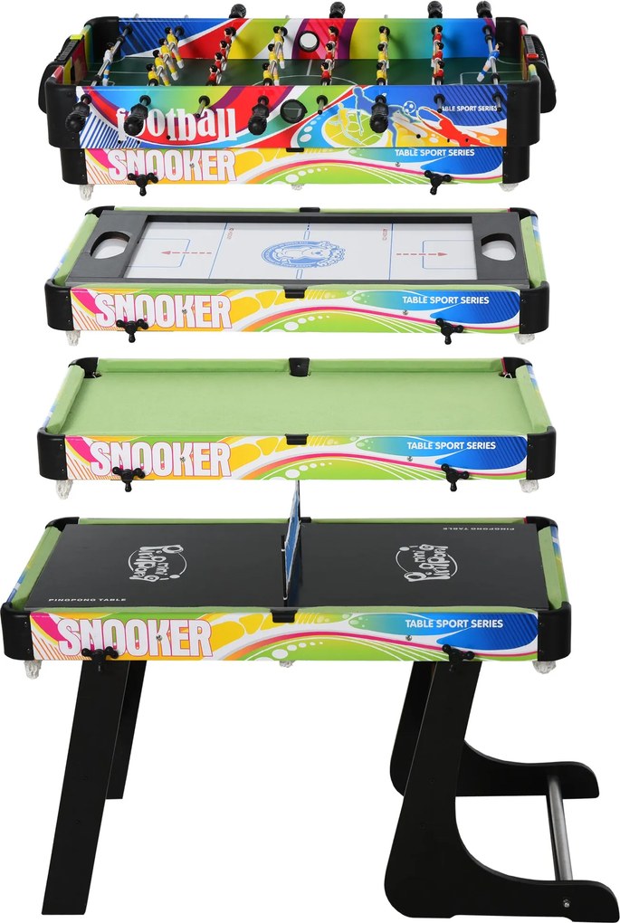 Skládací herní stůl HOMCOM 4v1 - Stolní fotbálek, Air Hockey, Pool, Ping Pong s příslušenstvím - 86,5x43,5x64 cm | Aosom