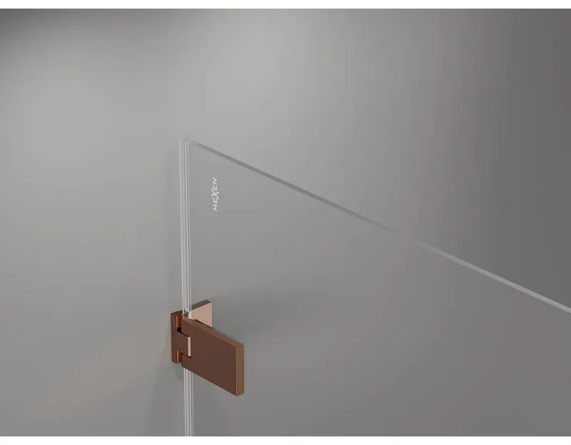 Mexen Lunar-F L, pravý sklápěcí sprchový kout 95 x 70 cm, 8mm čiré sklo, profil růžové zlato, 836L-095-070-60-00-P