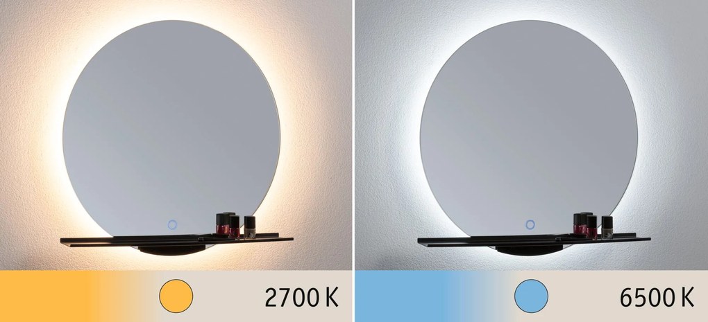 Paulmann 71091 Miro, kulaté zrcadlo s podsvícením a s policí, 11W LED Tunable White, černá, průměr 50cm, IP44