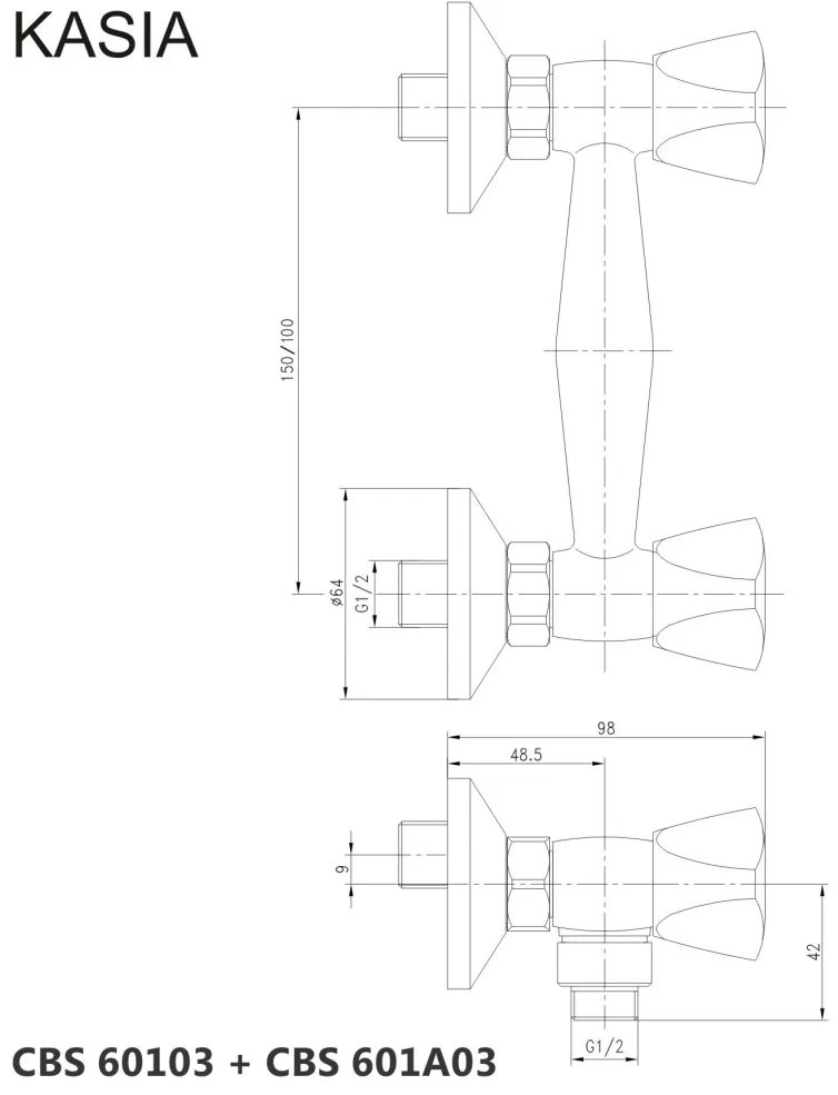 Mereo Kasia sprchová nástěnná baterie 150 mm bez příslušenství mosaz chrom CBS60103